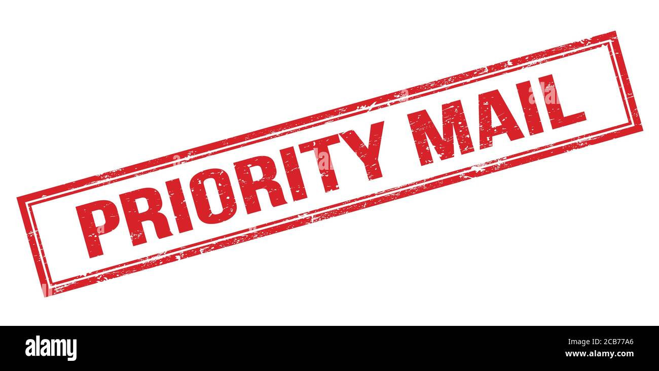 PRIORITY MAIL red grungy rectangle stamp sign Stock Photo - Alamy