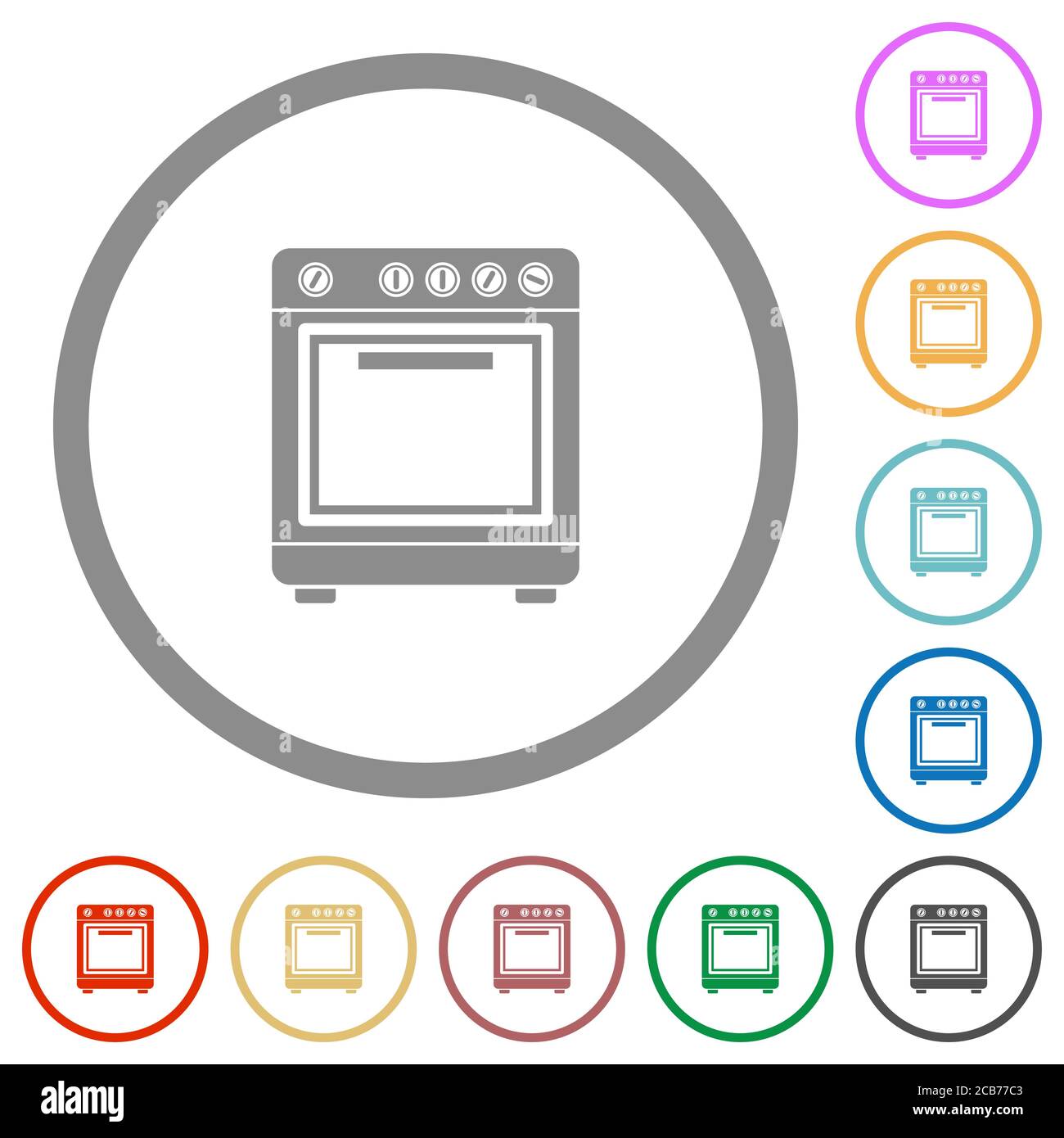 Oven flat color icons in round outlines on white background Stock ...
