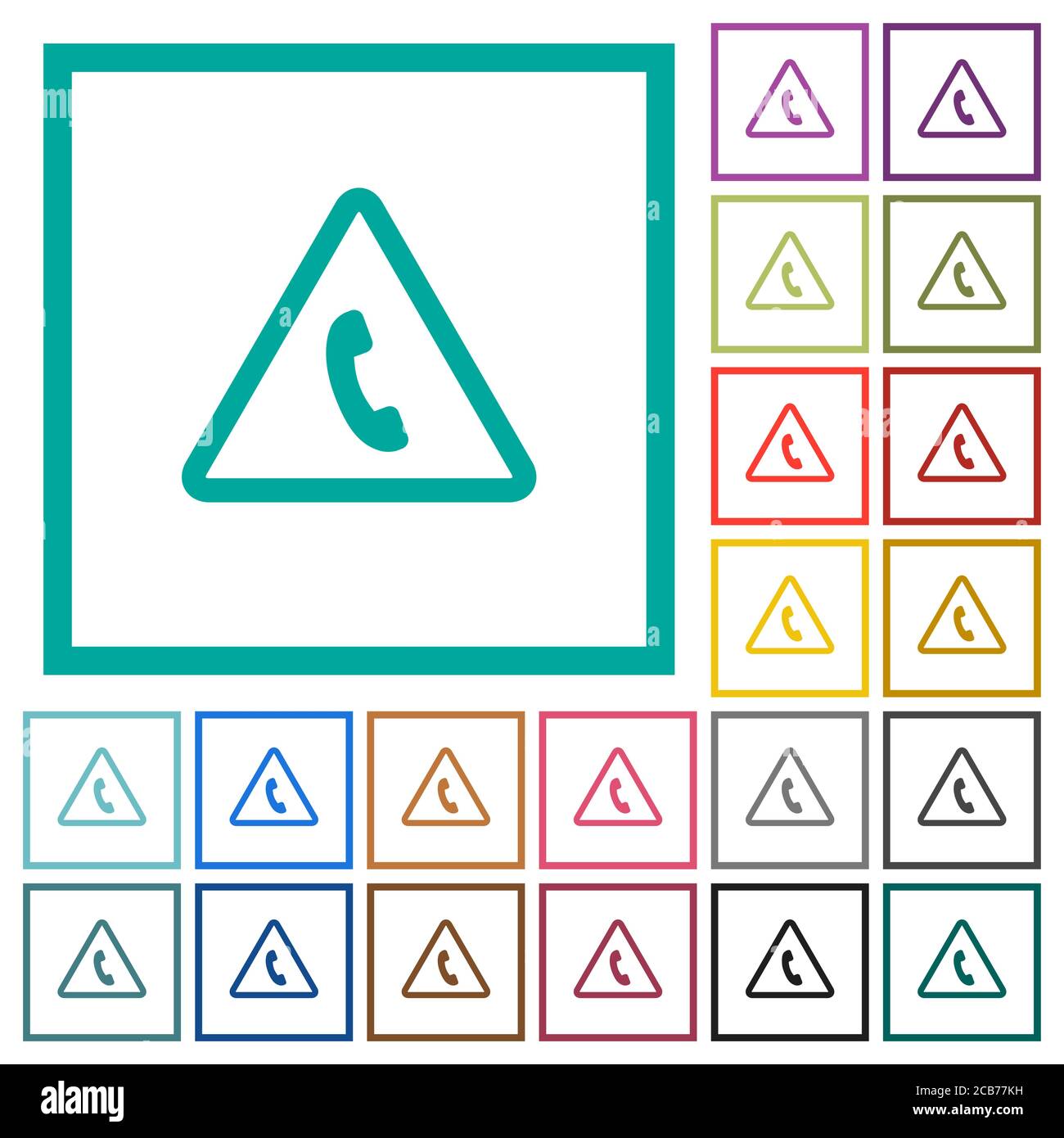 Emergency call flat color icons with quadrant frames on white ...