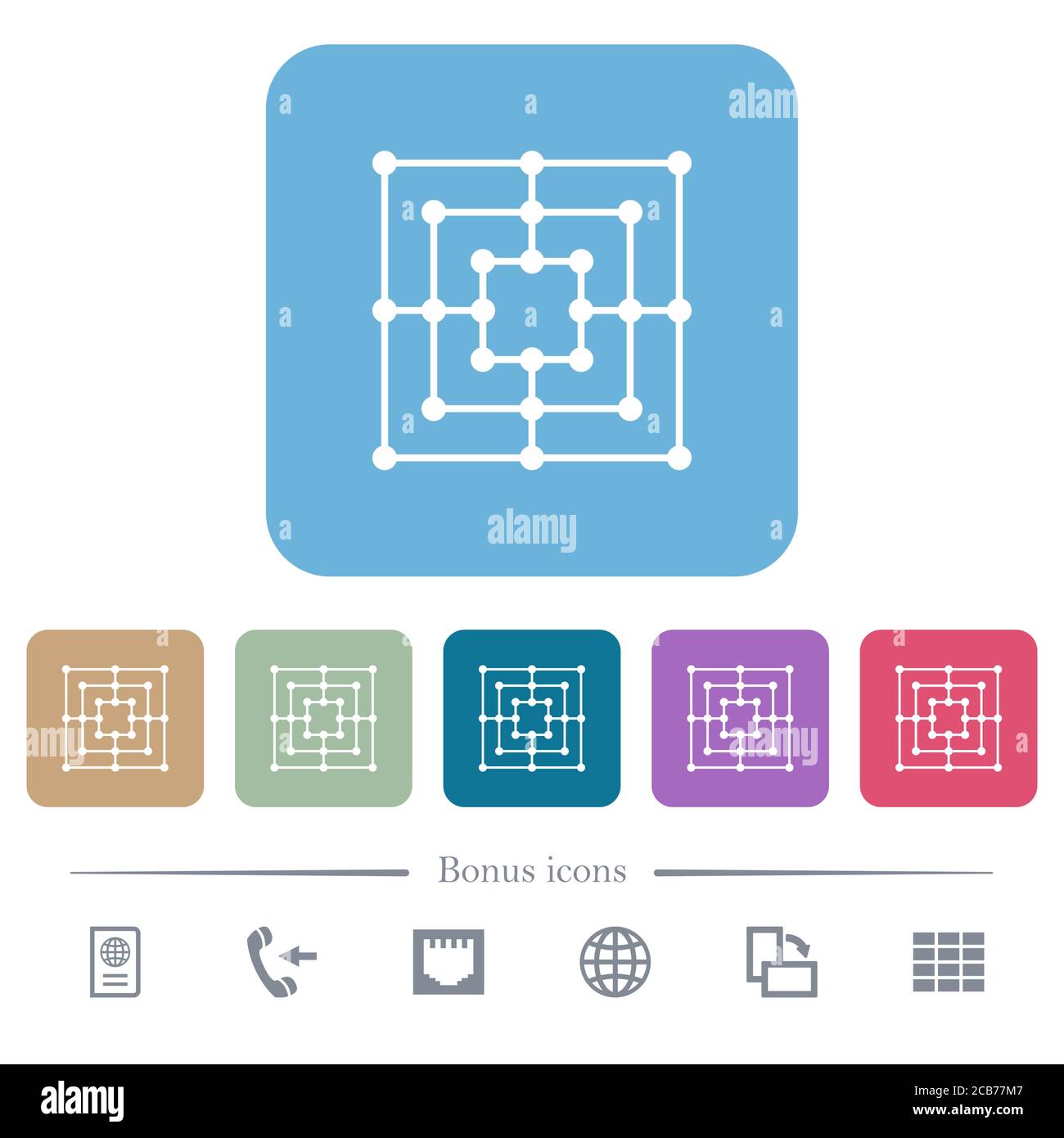 Nine men's morris game board white flat icons on color rounded square ...