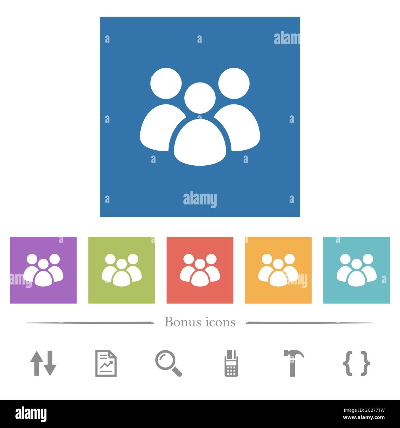 Team flat white icons in square backgrounds. 6 bonus icons included ...