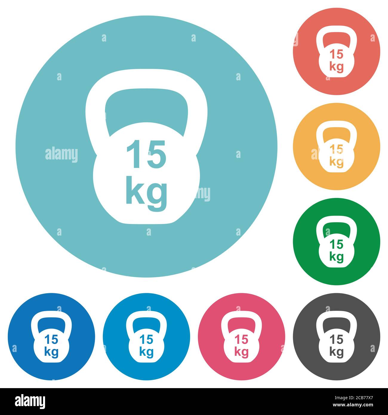 Kettlebel 15 Kg flat white icons on round color backgrounds Stock ...