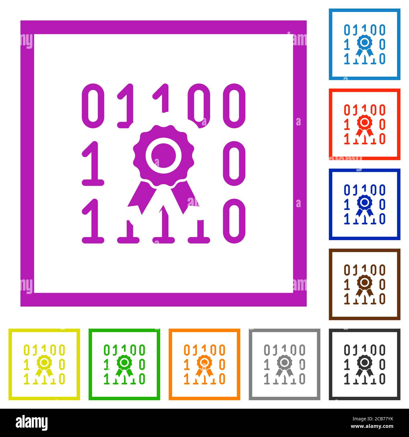 Digital certificate flat color icons in square frames on white ...