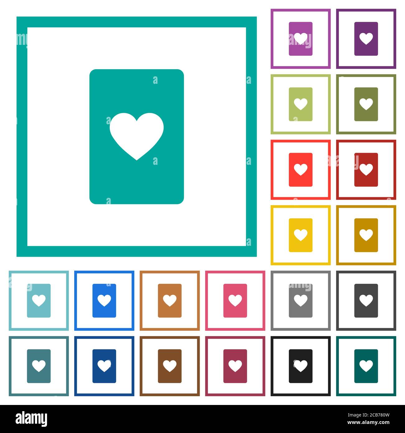 Heart card symbol flat color icons with quadrant frames on white ...