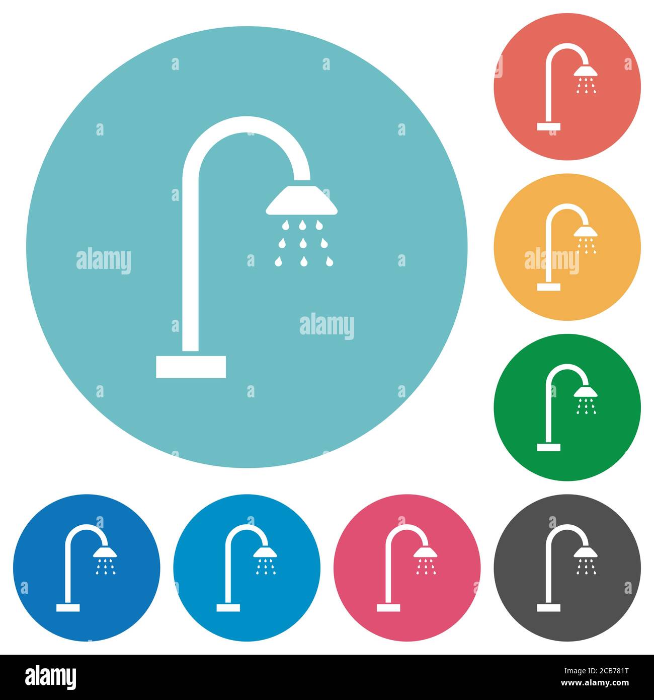 Shower flat white icons on round color backgrounds Stock Vector Image ...