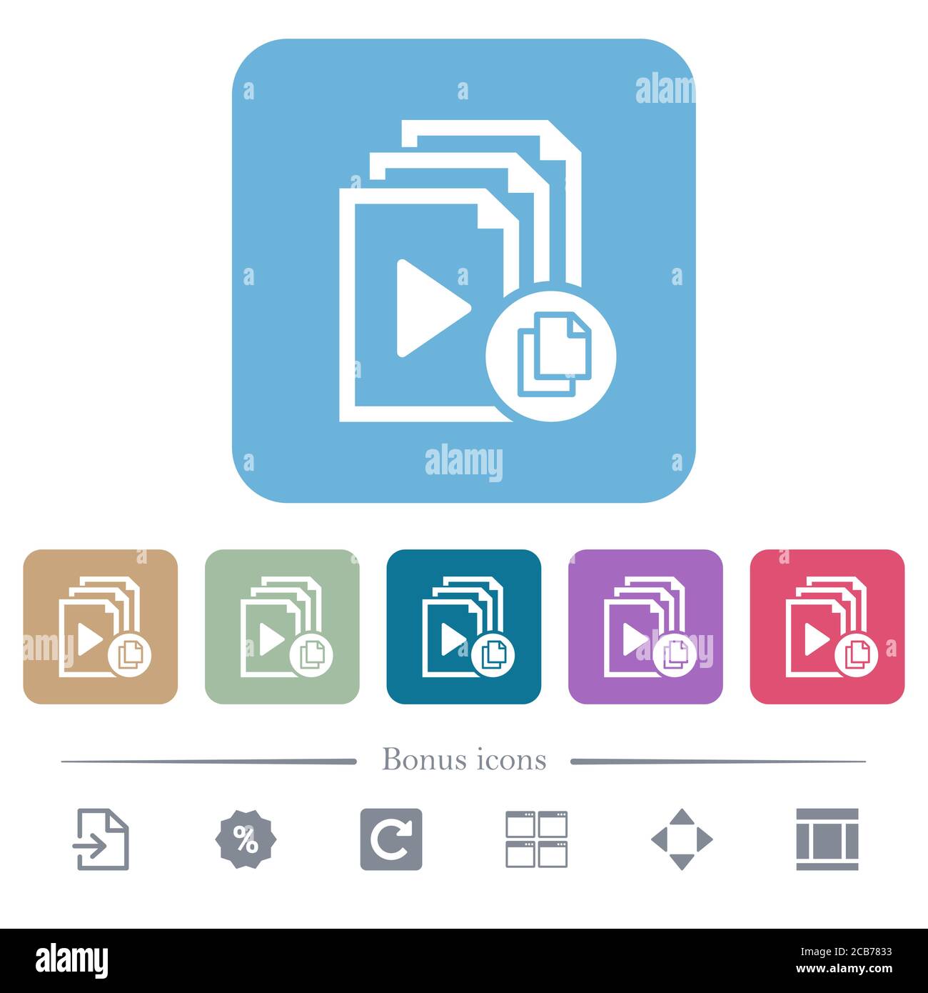 Copy playlist white flat icons on color rounded square backgrounds. 6 ...