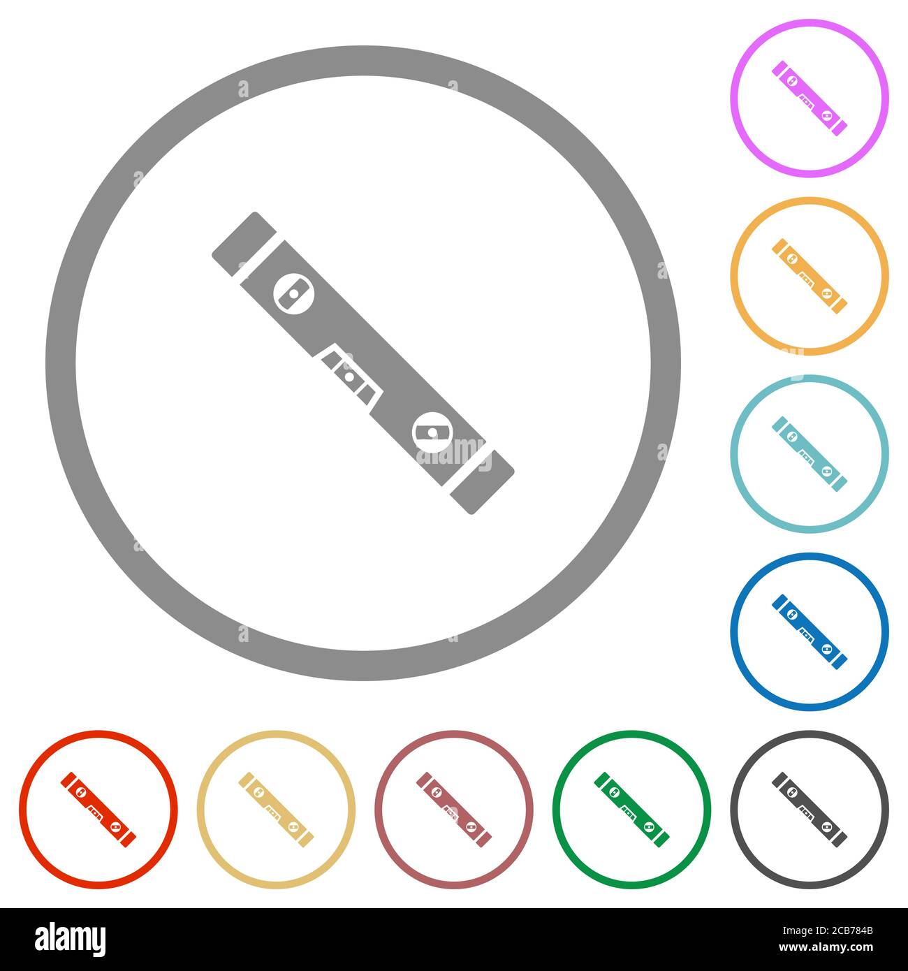 Spirit level flat color icons in round outlines on white background ...