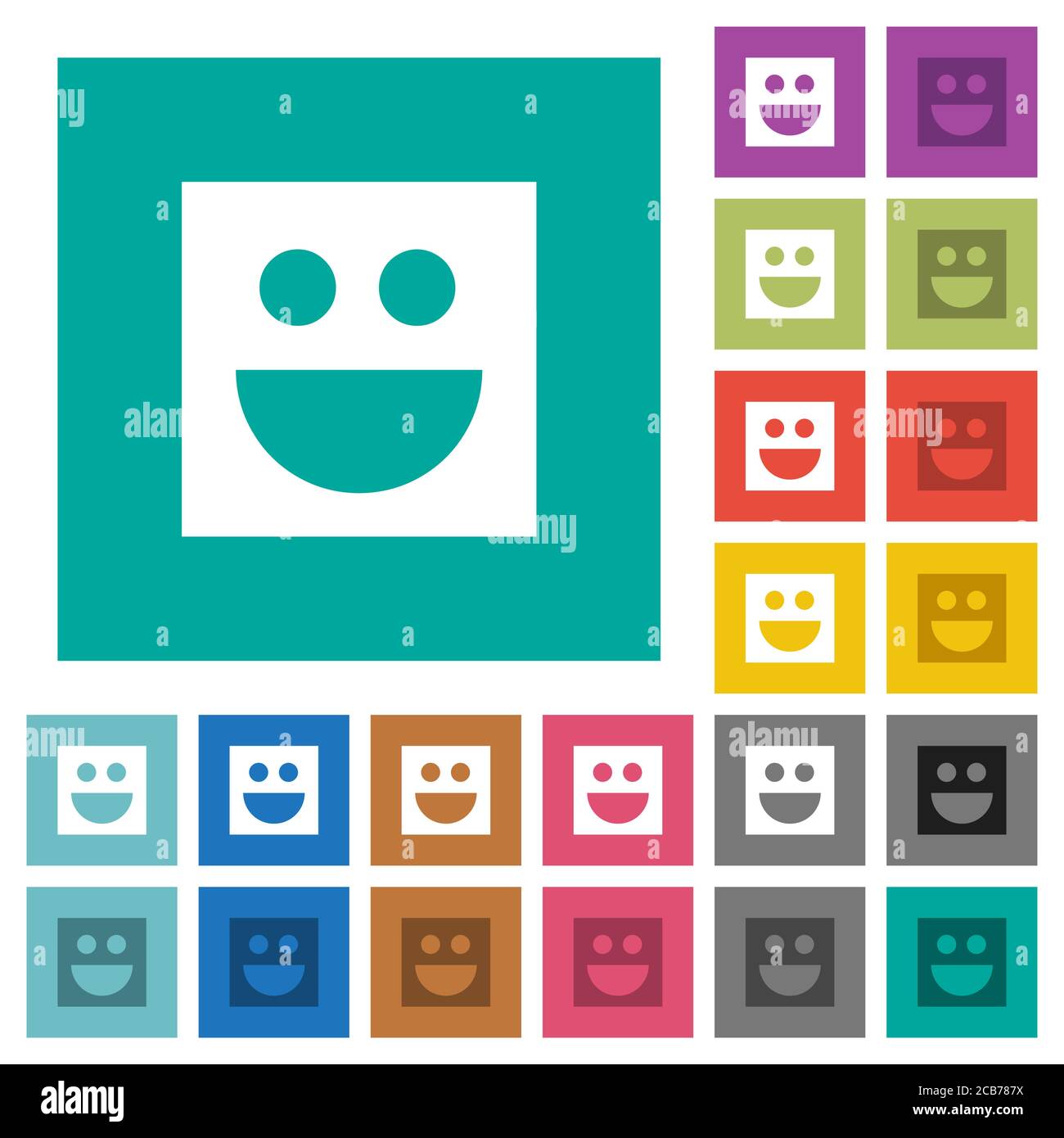 Smiley multi colored flat icons on plain square backgrounds. Included ...