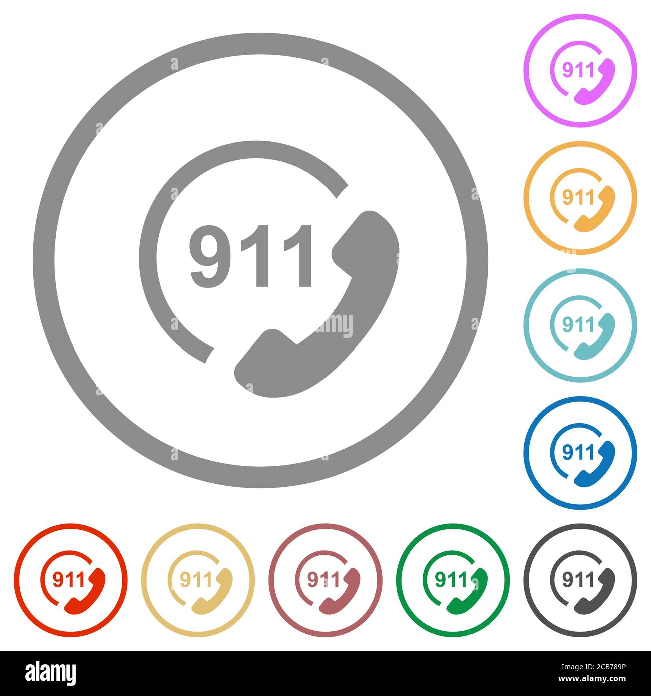 Emergency call 911 flat color icons in round outlines on white ...