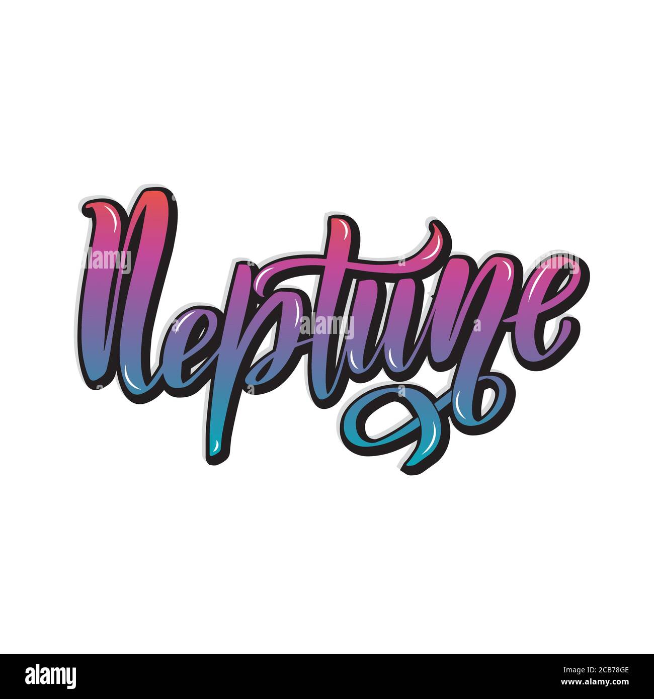 Neptune. Handwritten lettering name of the planet isolated on white ...