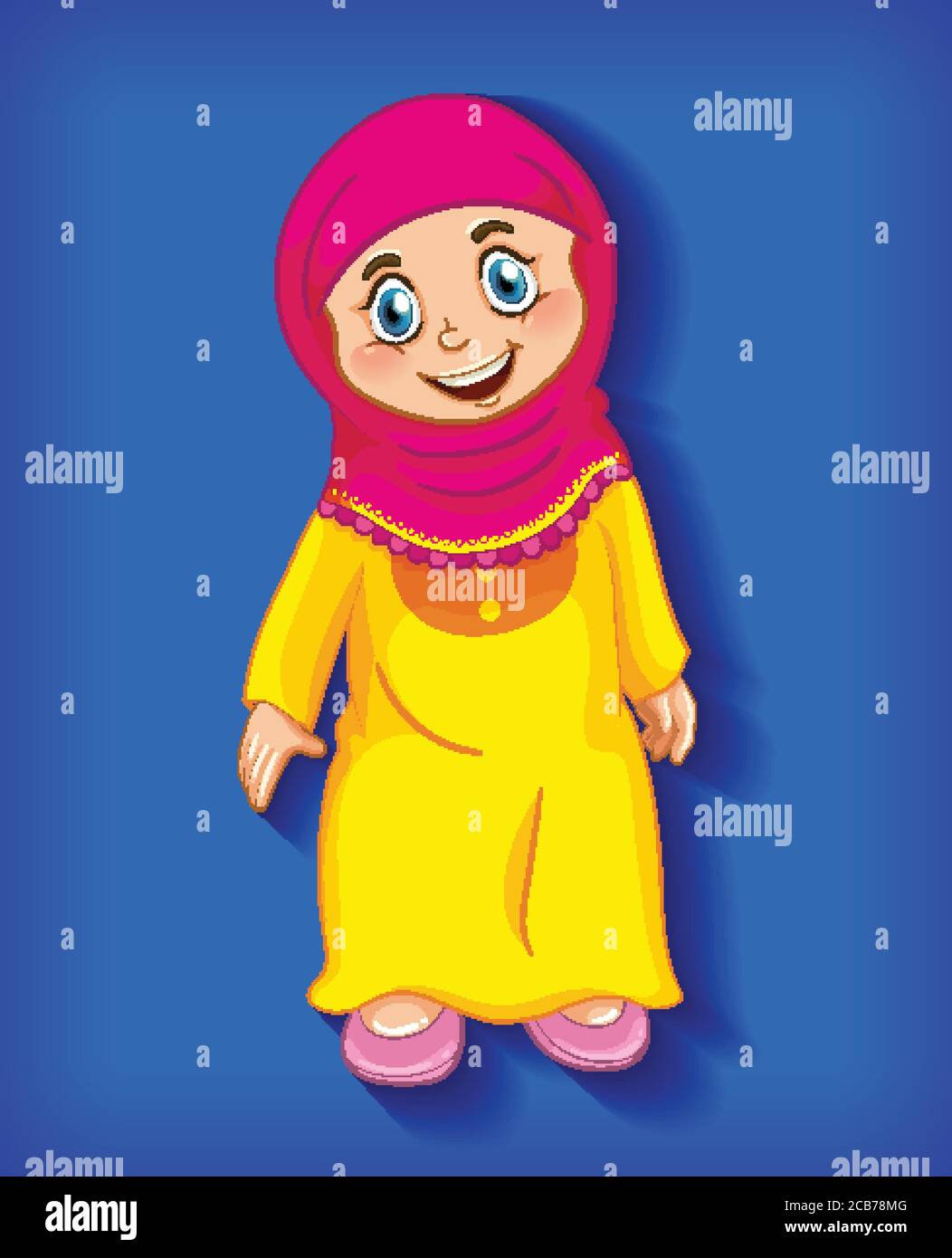 Female muslim cartoon character colour gradient background illustration ...