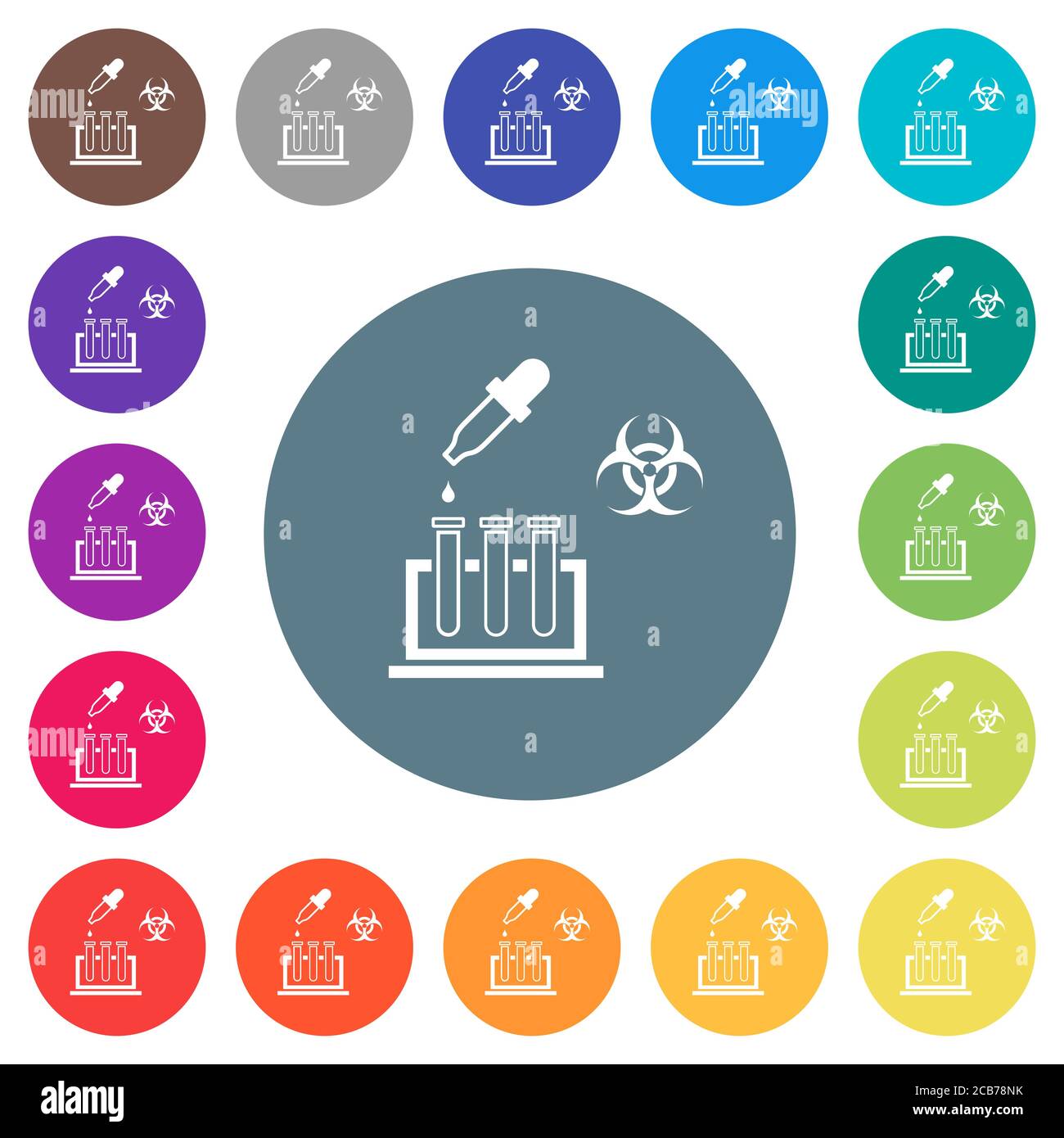 Biological experiment flat white icons on round color backgrounds. 17 ...