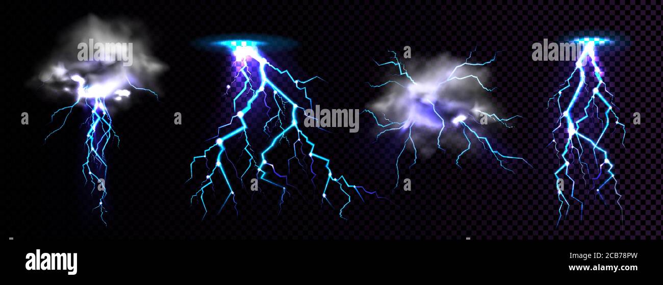 Lightning strikes and thundercloud, impact place or magical powerful ...
