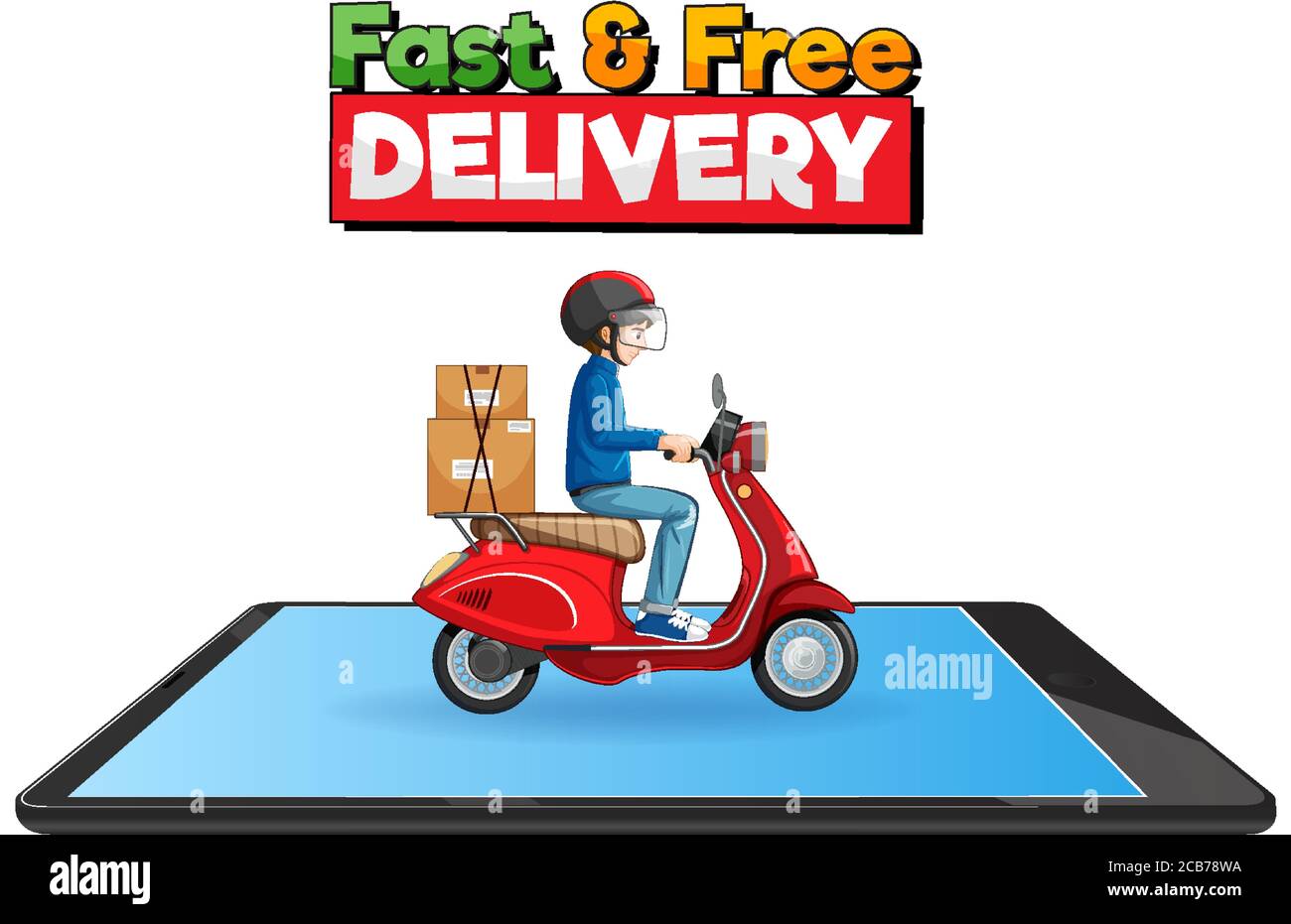 Fast and free delivery logo with bikeman or courier illustration Stock ...