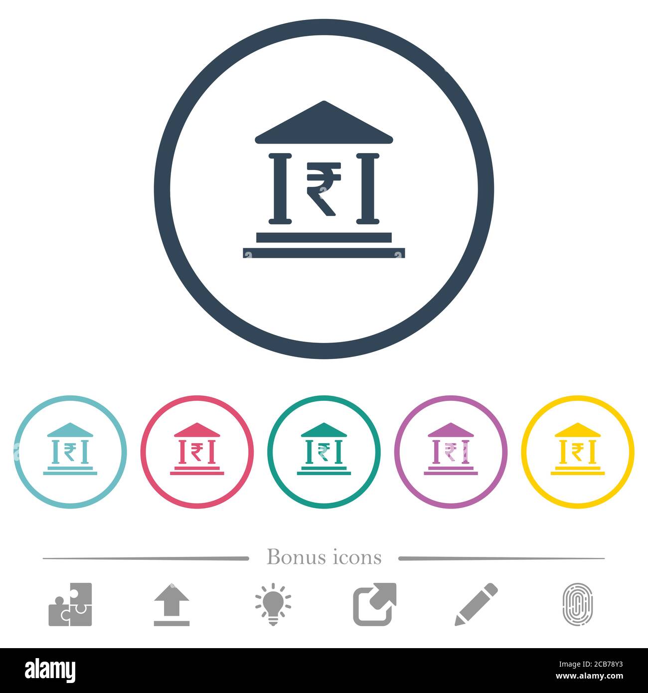 Indian Rupee bank office flat color icons in round outlines. 6 bonus ...