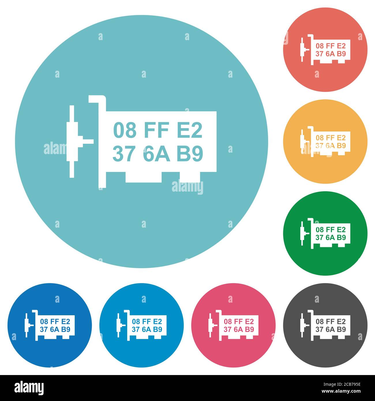Network mac address flat white icons on round color backgrounds Stock ...