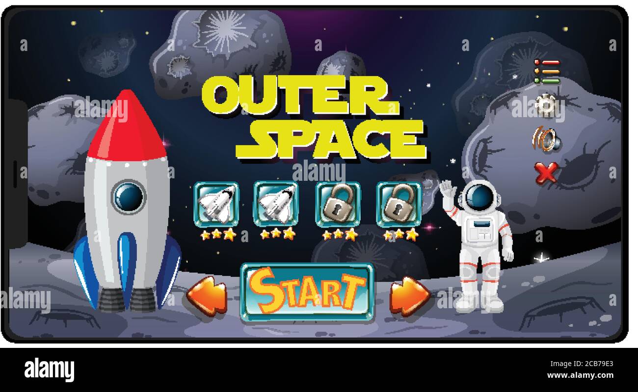 Outer space mission game on tablet screen illustration Stock Vector ...