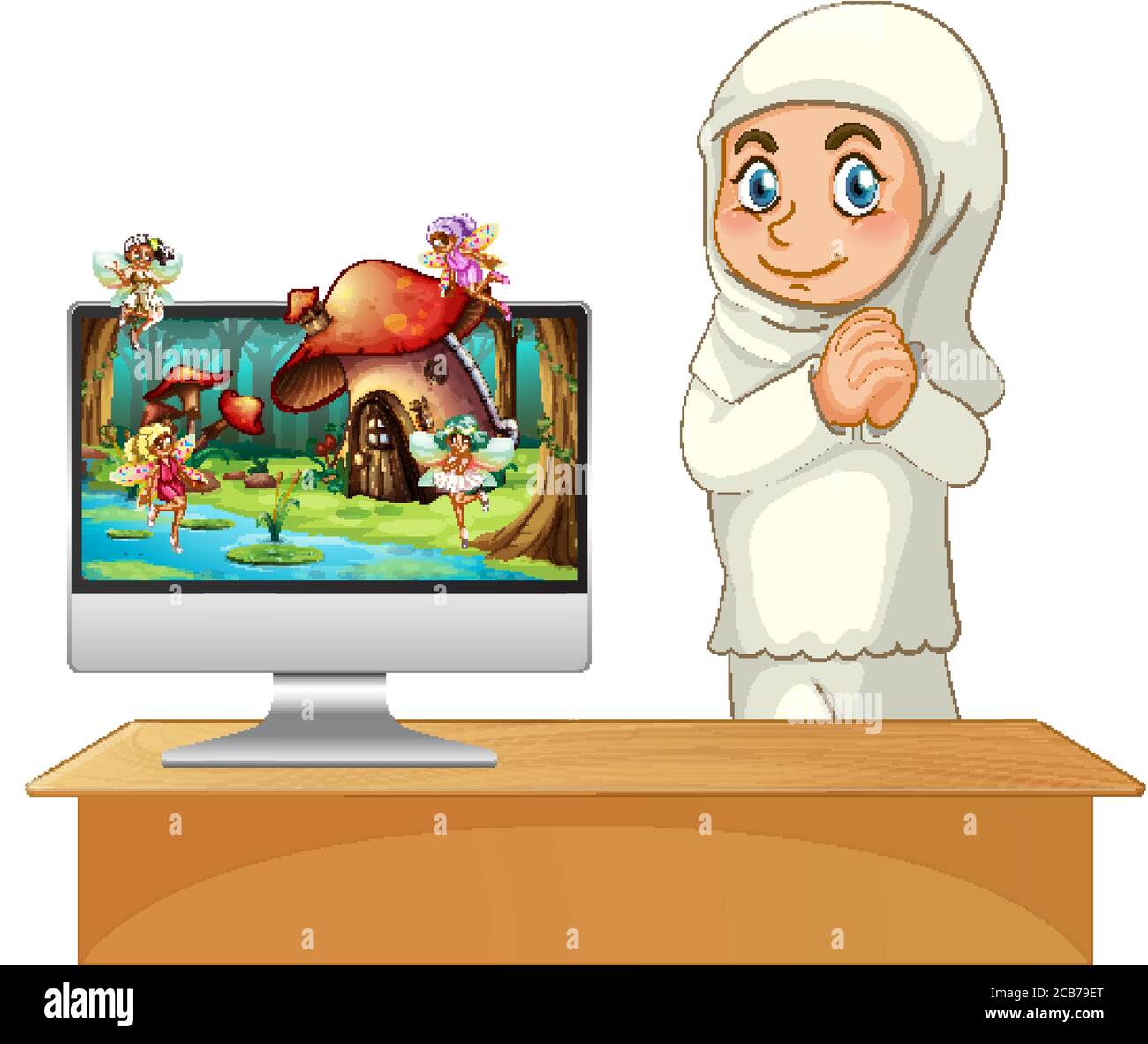 Muslim girl next to computer illustration Stock Vector Image & Art - Alamy