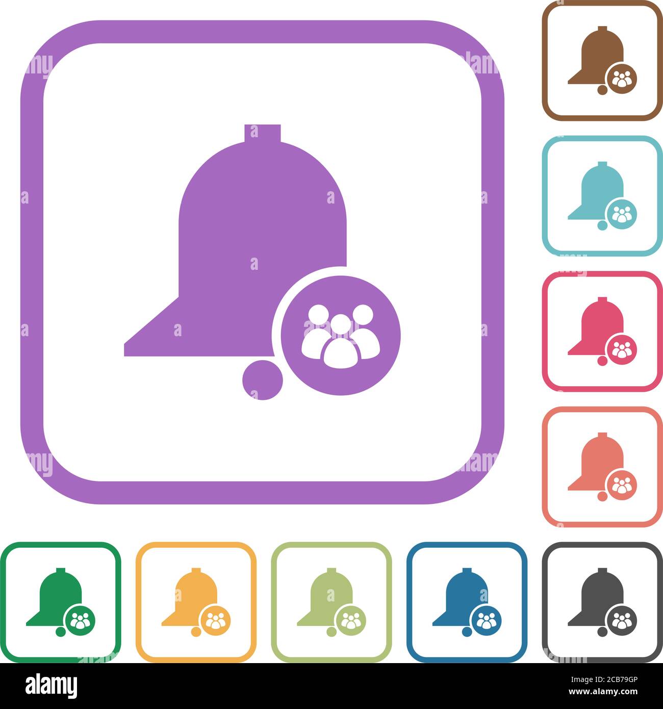 Team reminder simple icons in color rounded square frames on white ...