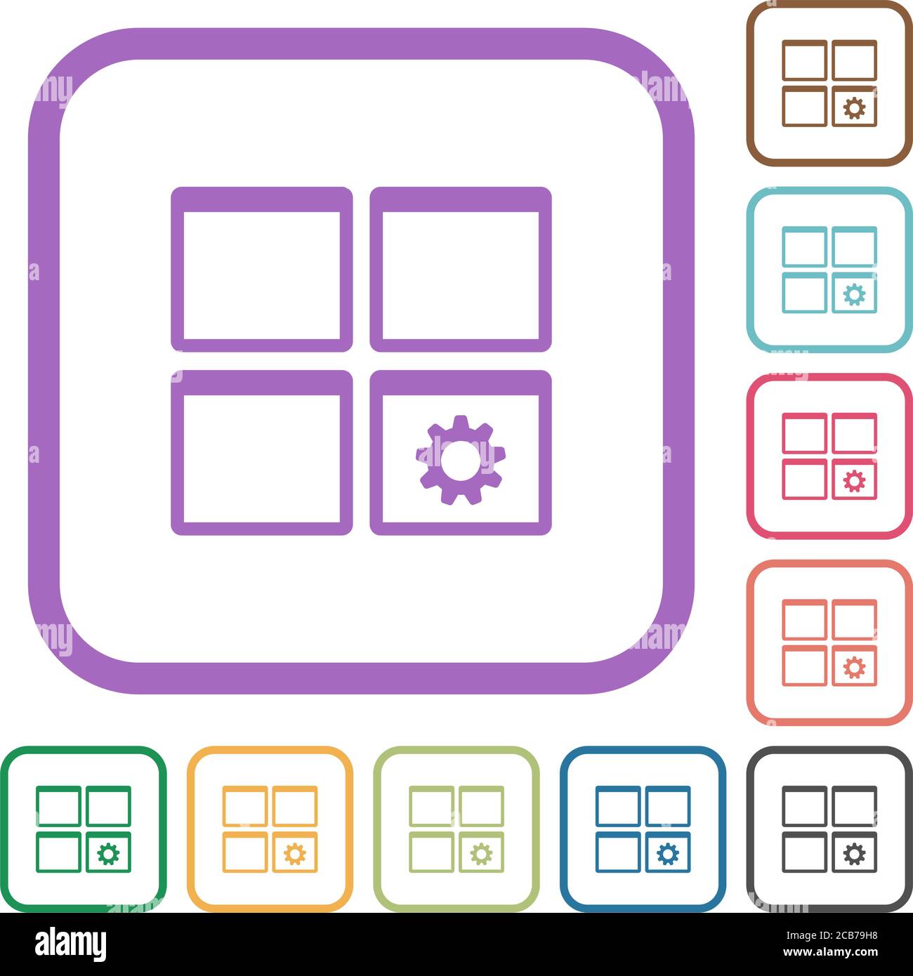 Dashboard settings simple icons in color rounded square frames on white ...