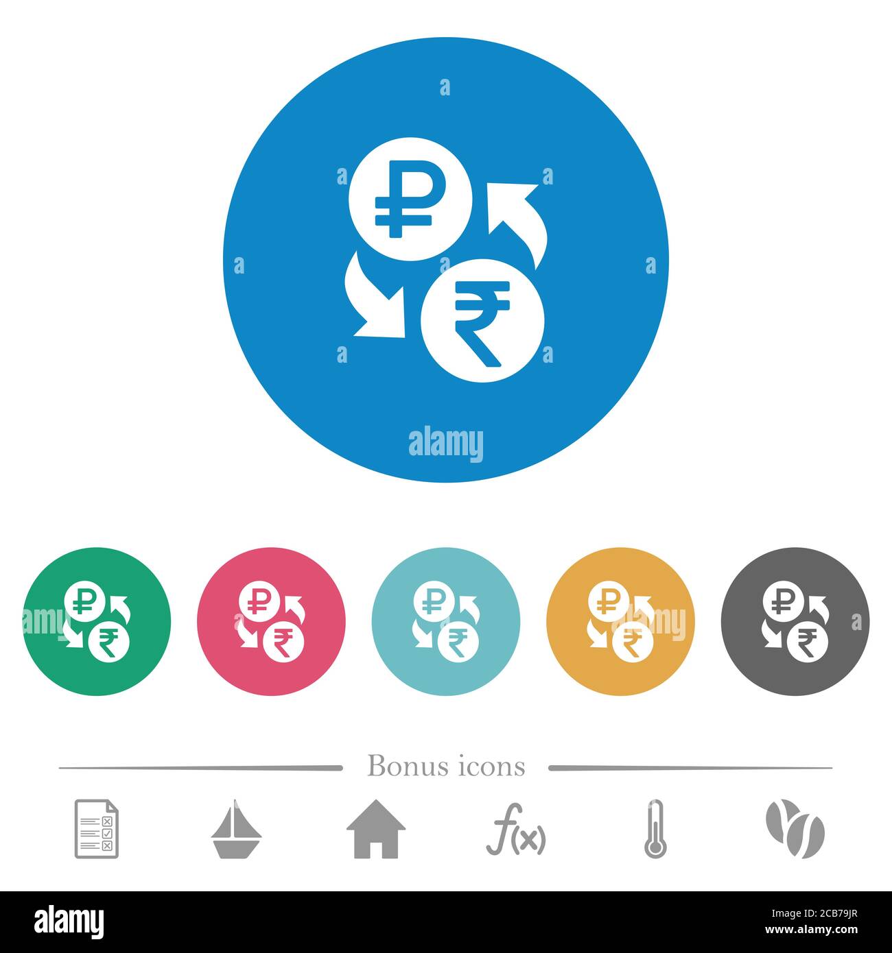 Ruble Rupee money exchange flat white icons on round color backgrounds ...