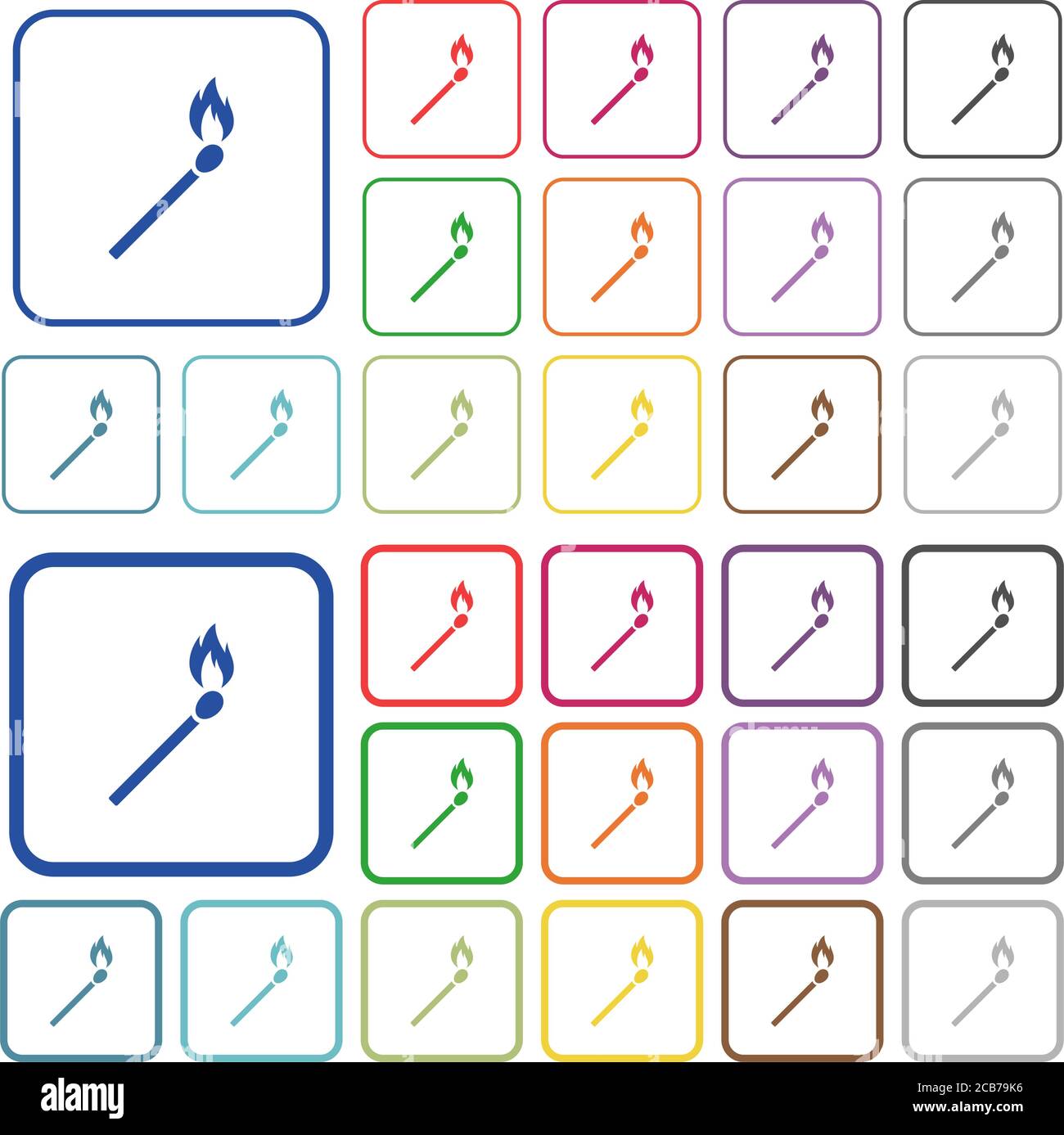 Matchstick color flat icons in rounded square frames. Thin and thick ...