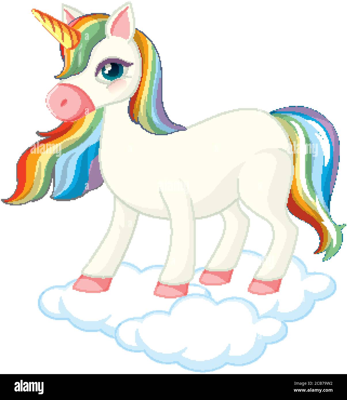 Cute unicorn standing on cloud illustration Stock Vector Image & Art ...
