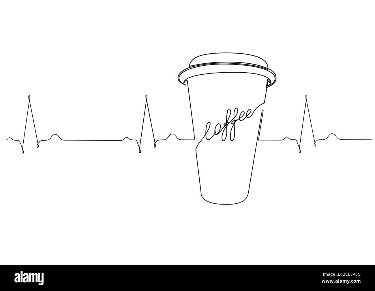 Life on coffee. Hand-drawn in one continuous line on a white background ...