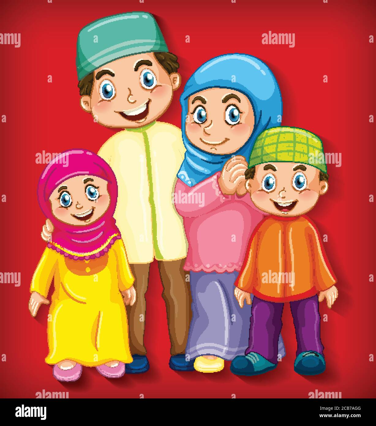 Muslim family member on cartoon character colour gradient background ...