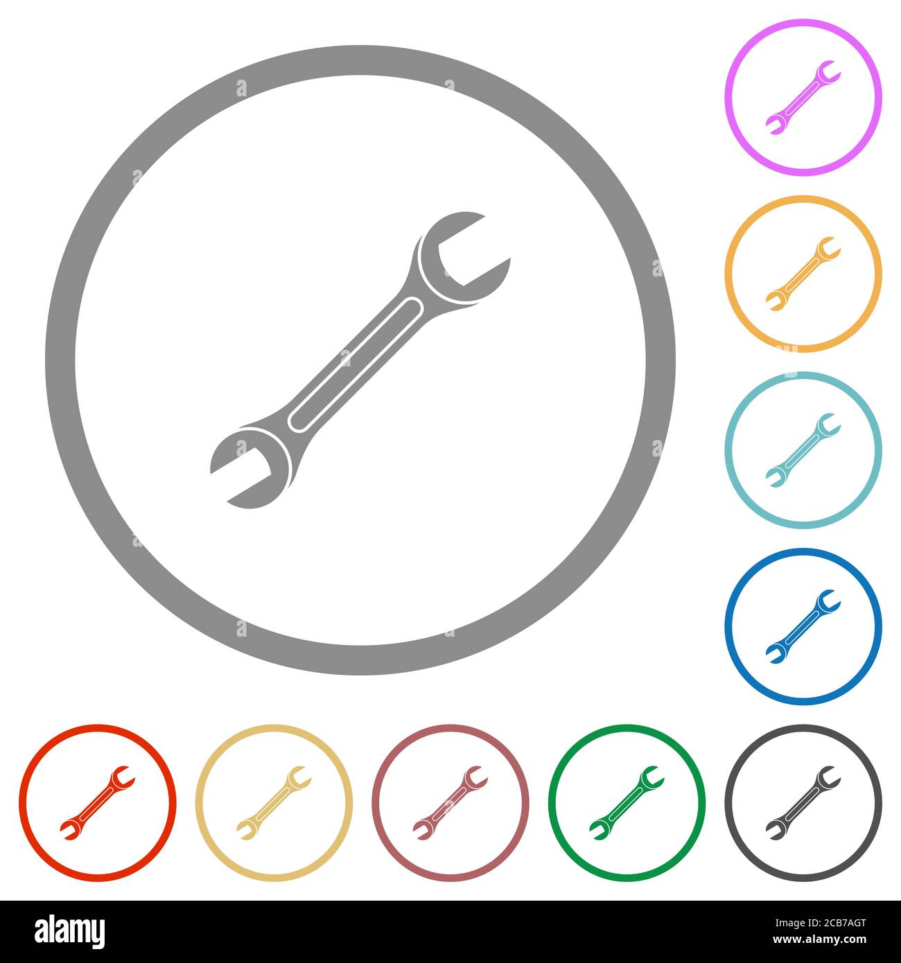 Single wrench flat color icons in round outlines on white background ...