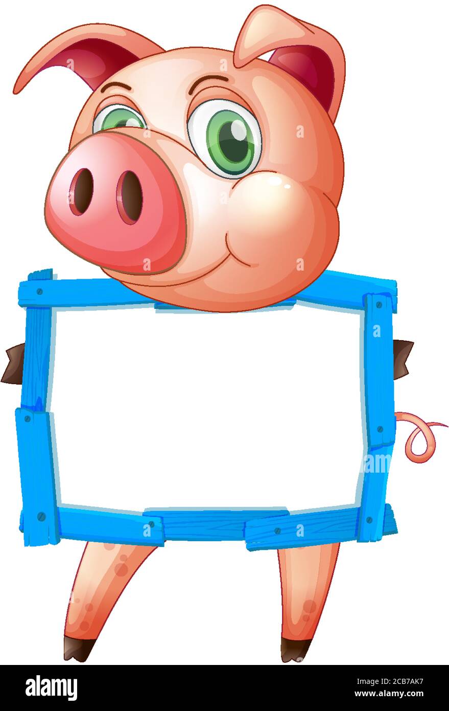 Blank sign template with cute pig on white background illustration ...