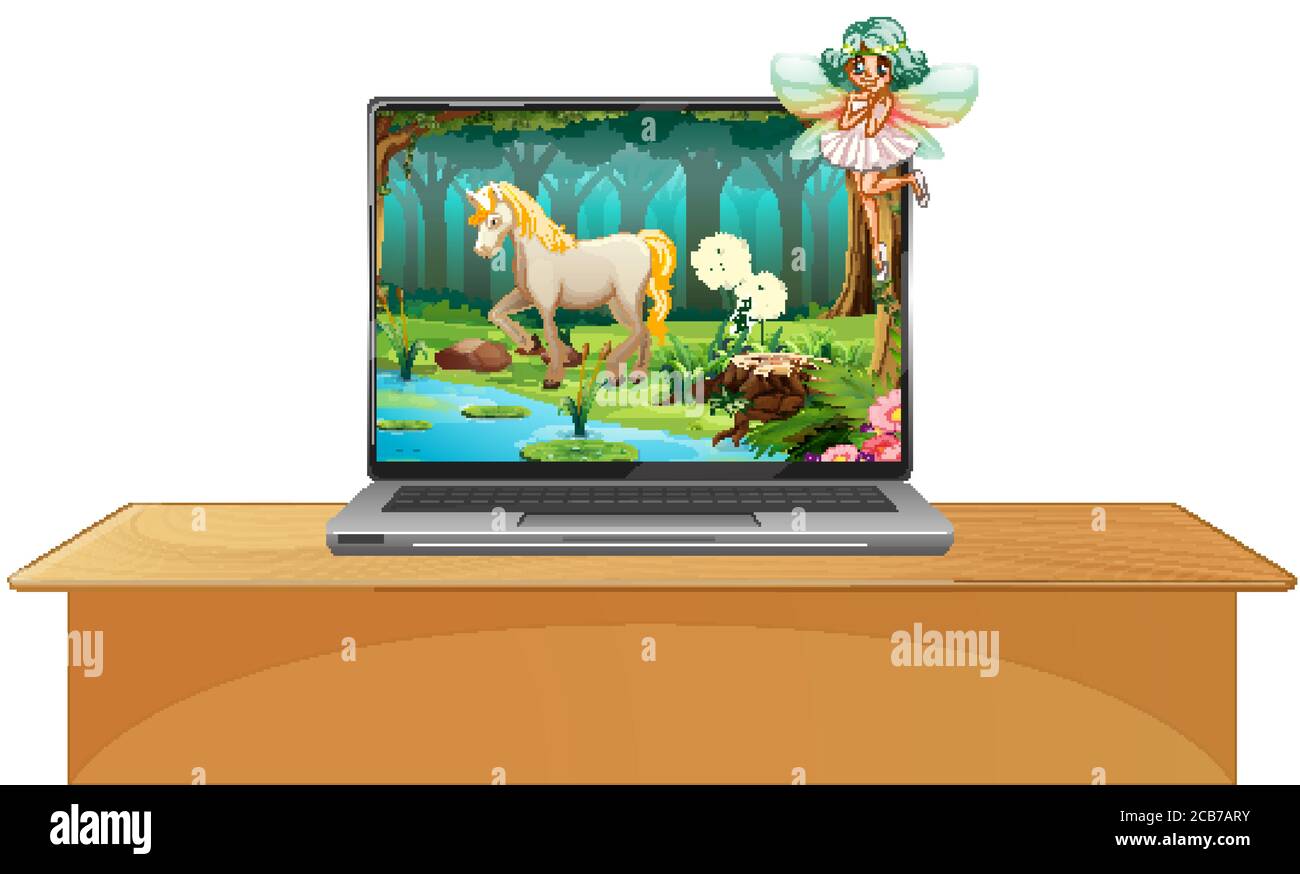 Fairy tale scene on laptop screen illustration Stock Vector Image & Art ...
