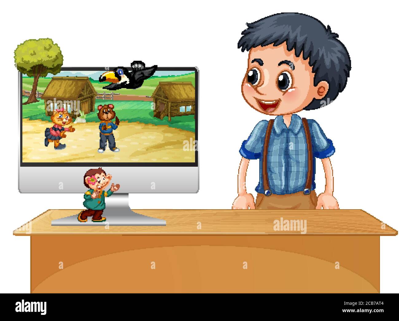 Cute animal on computer background illustration Stock Vector Image ...