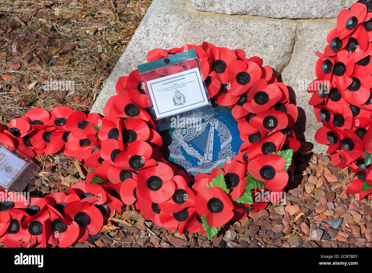 Wreaths at the foot of the Celtic cross at the 16th (Irish) Division ...
