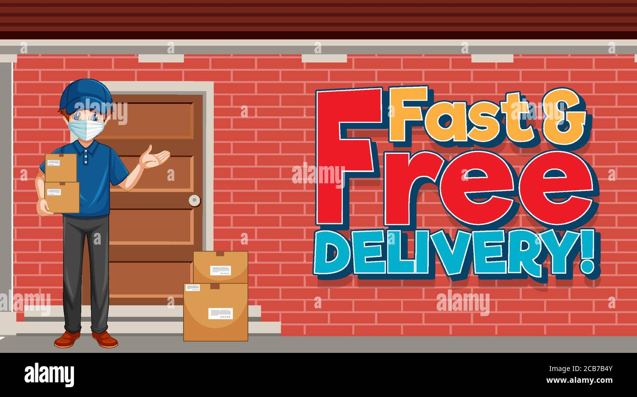 Fast and free delivery logo with courier illustration Stock Vector ...