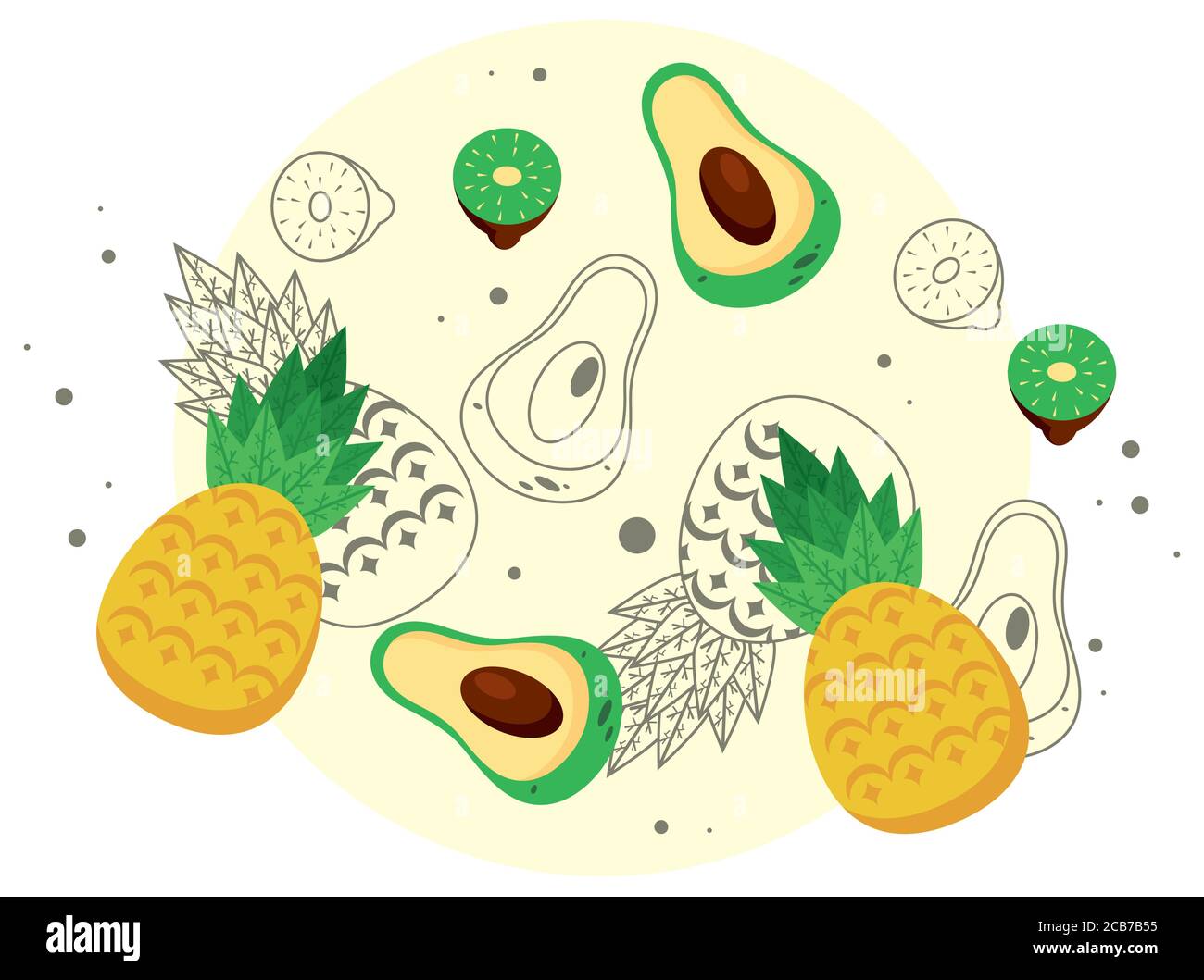fresh local fruits with pineapples and fruits pattern vector ...