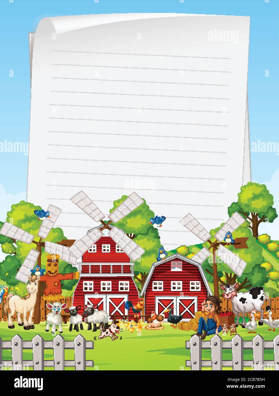 Blank paper in organic farm with animal farm set illustration Stock ...