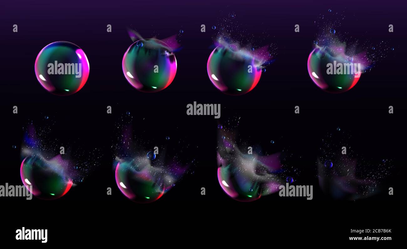 Soap bubble burst sprites for game or animation. Vector storyboard of ...