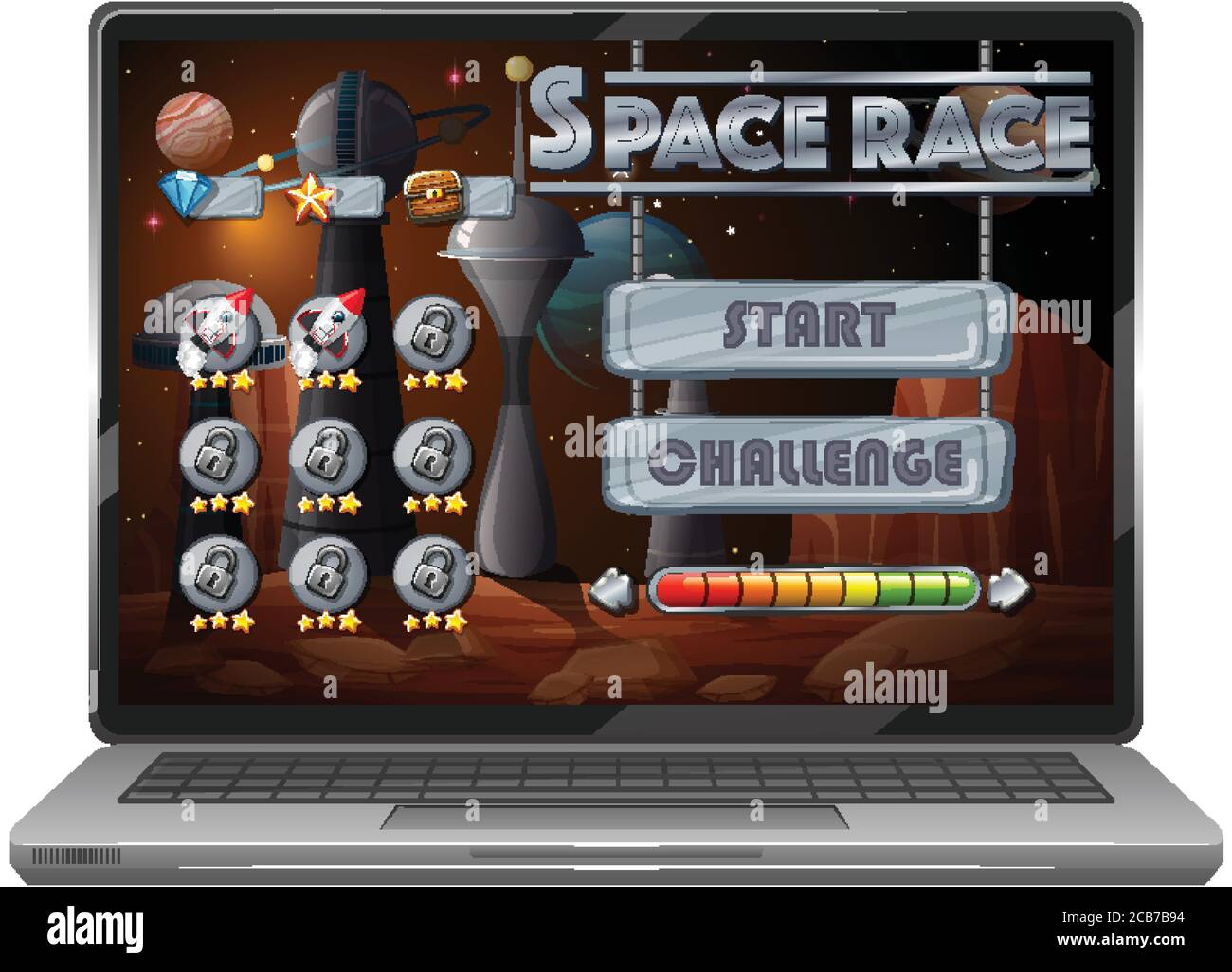 Space adventure mission game on laptop screen illustration Stock Vector ...