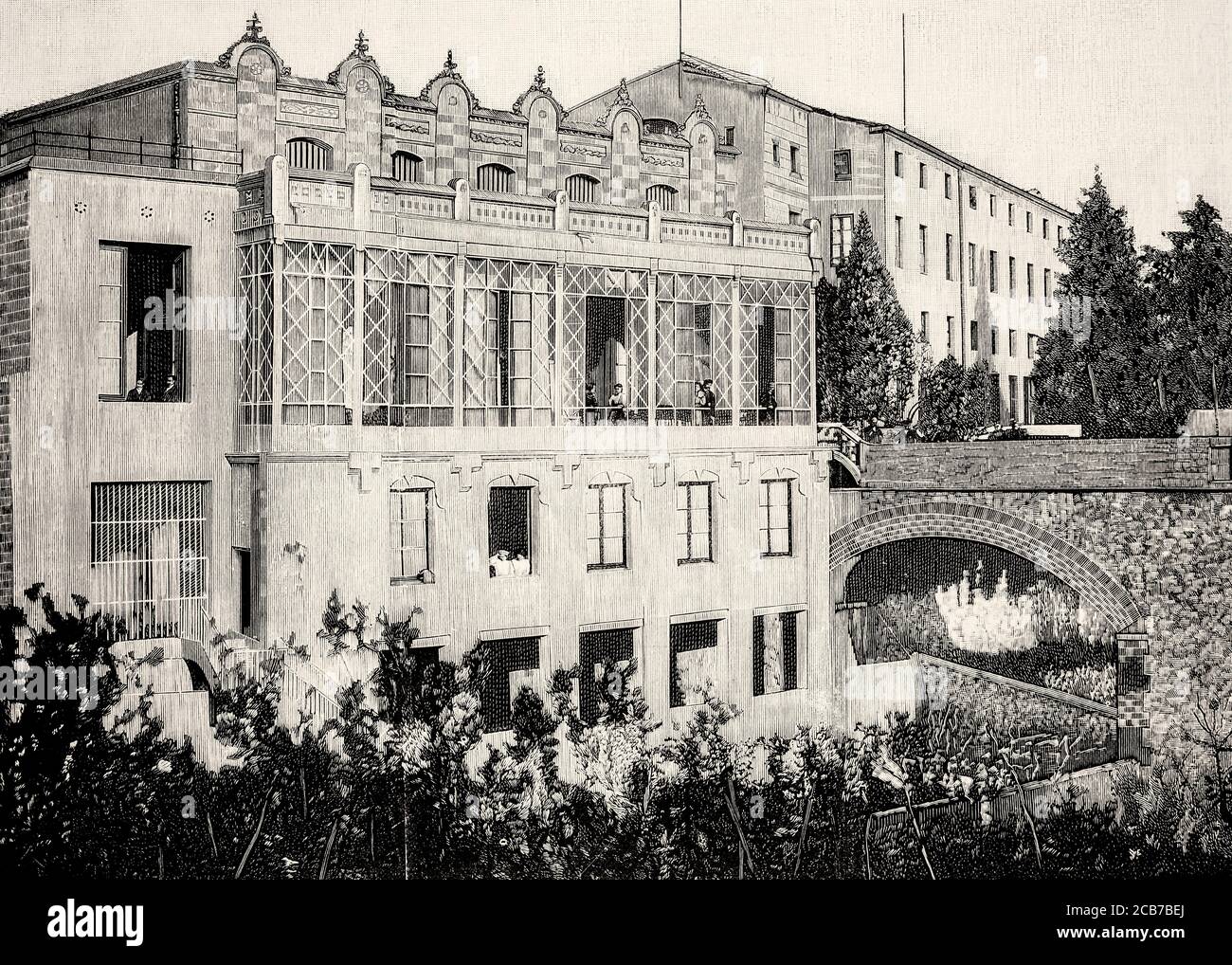 Thermal baths in Caldes de Montbui in 19th Century, Barcelona, Spain ...