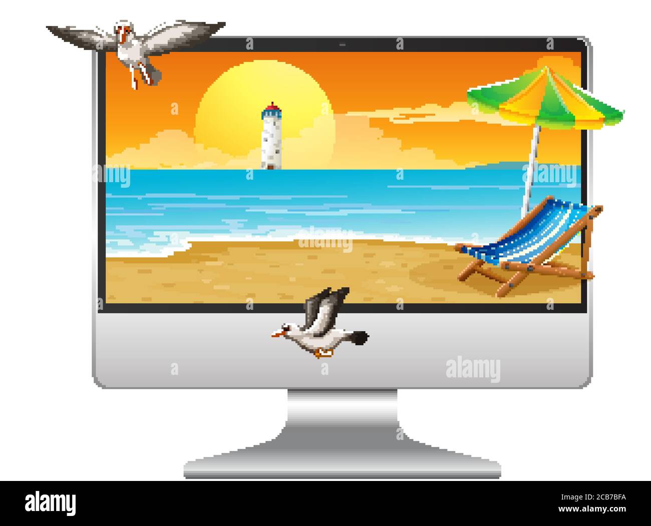Summer scene on computer desktop illustration Stock Vector Image & Art ...
