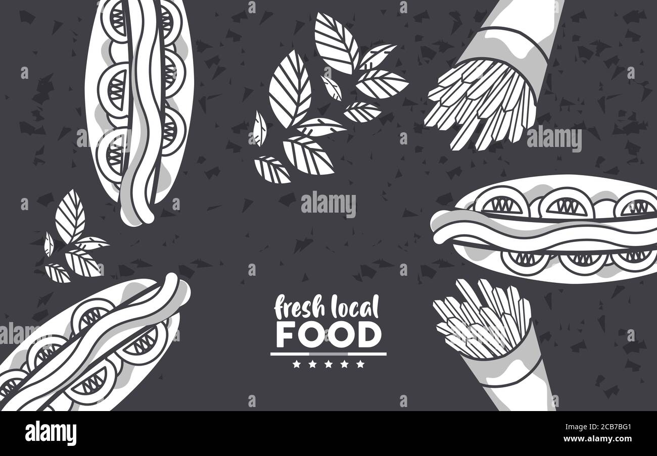fresh local food lettering drawing in background black vector ...