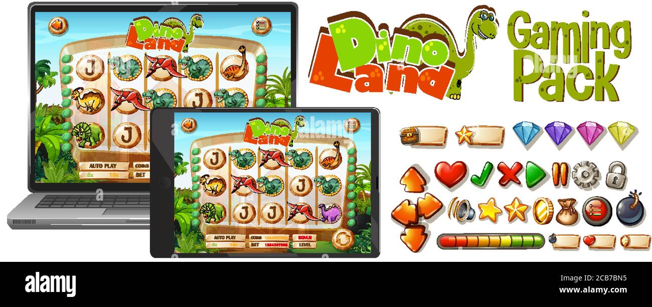 Dinosaur game on laptop screen illustration Stock Vector Image & Art ...