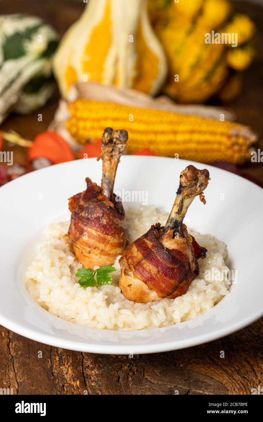 Bacon chicken leg hi-res stock photography and images - Alamy