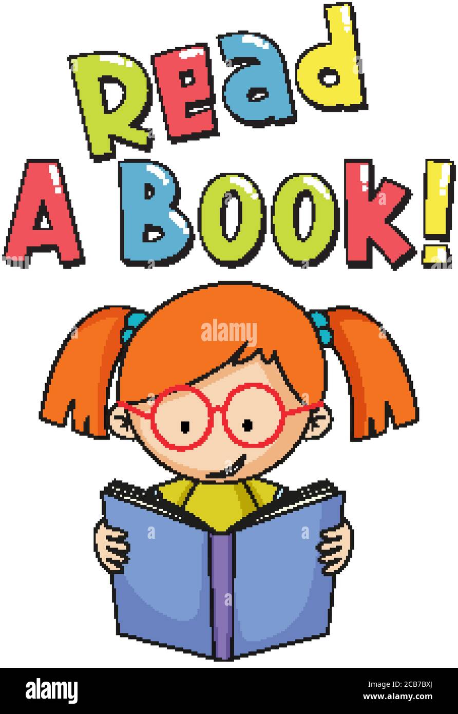 Font design for read a book with kid reading book illustration Stock ...