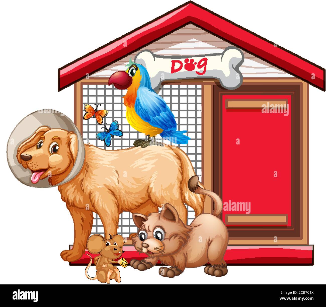 Dog cage with animal group cartoon isolated illustration Stock Vector ...