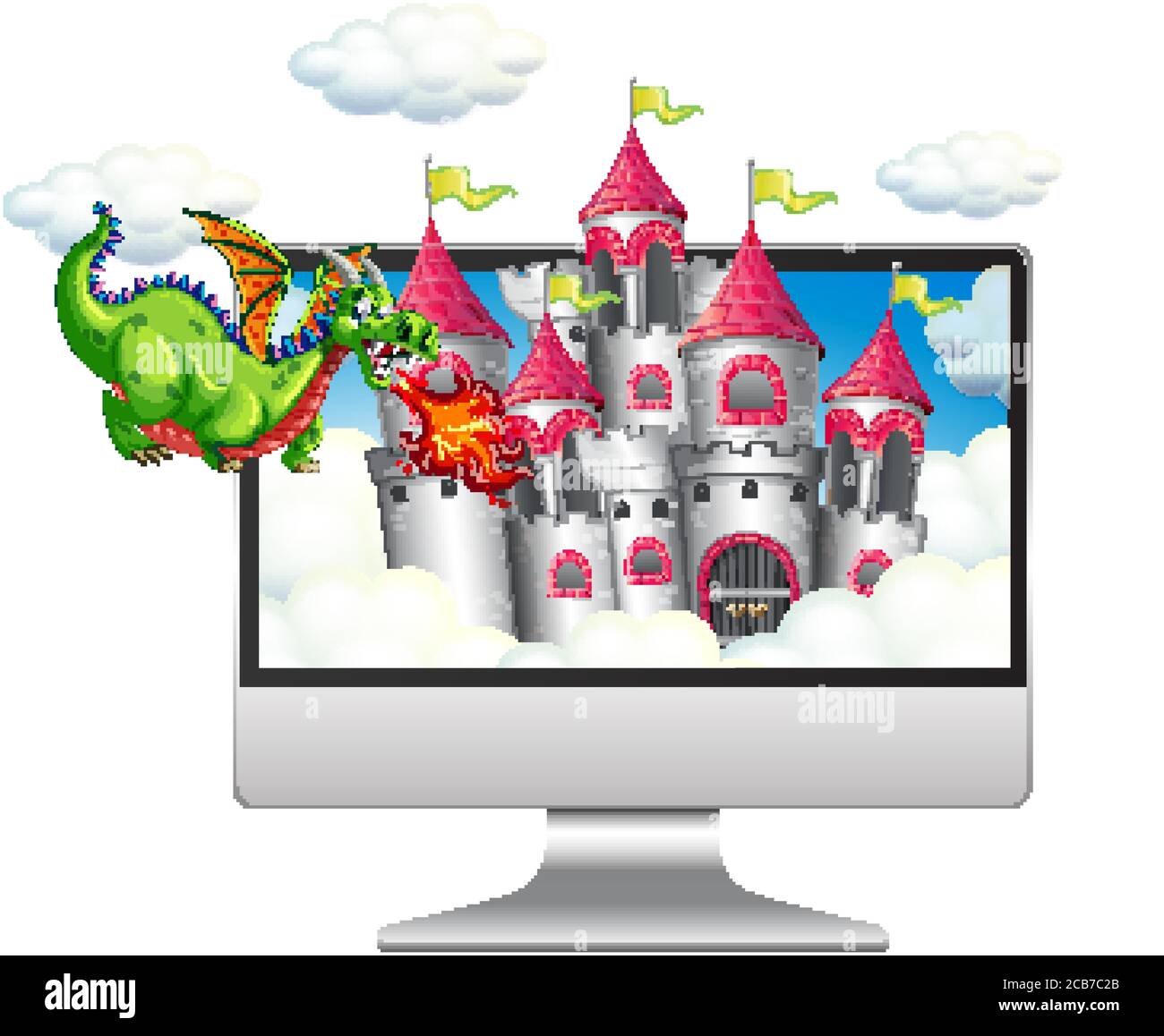 Fairy scene on computer desktop background illustration Stock Vector ...