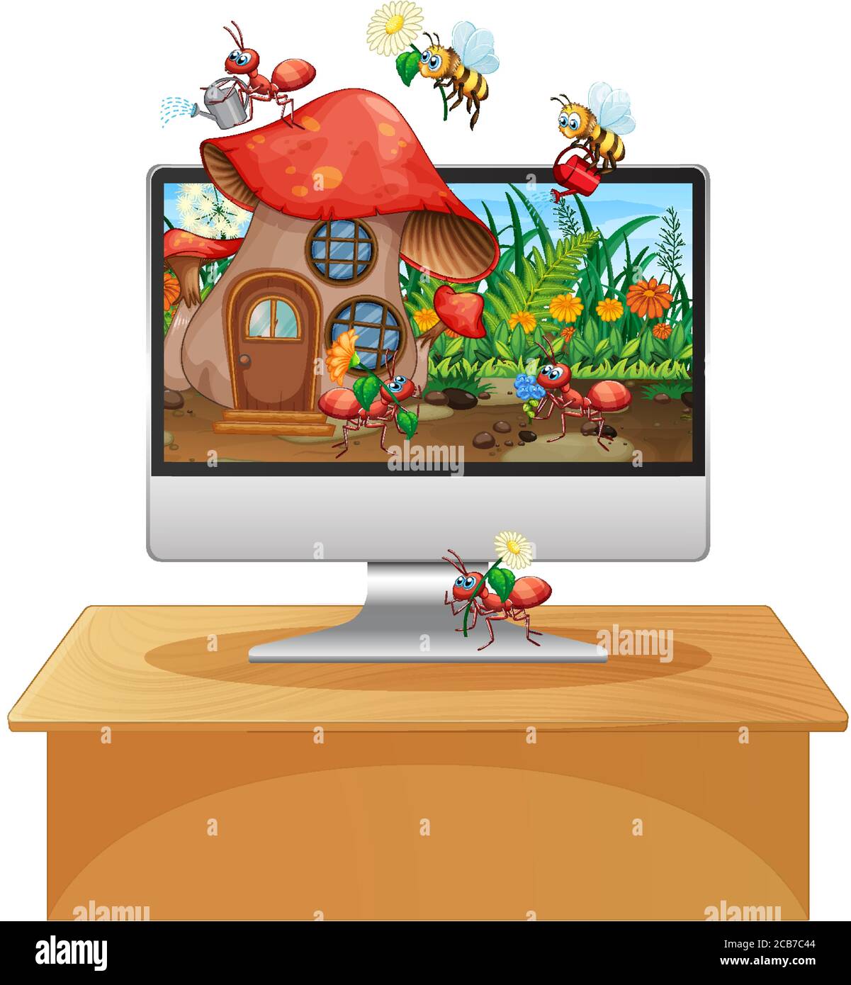 Insect kingdom on computer screen background illustration Stock Vector ...