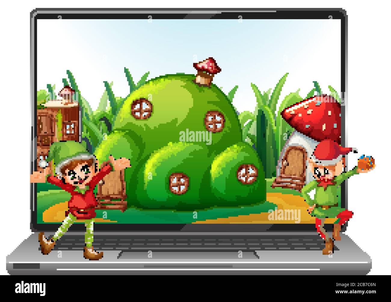 Elf on laptop screen desktop illustration Stock Vector Image & Art - Alamy