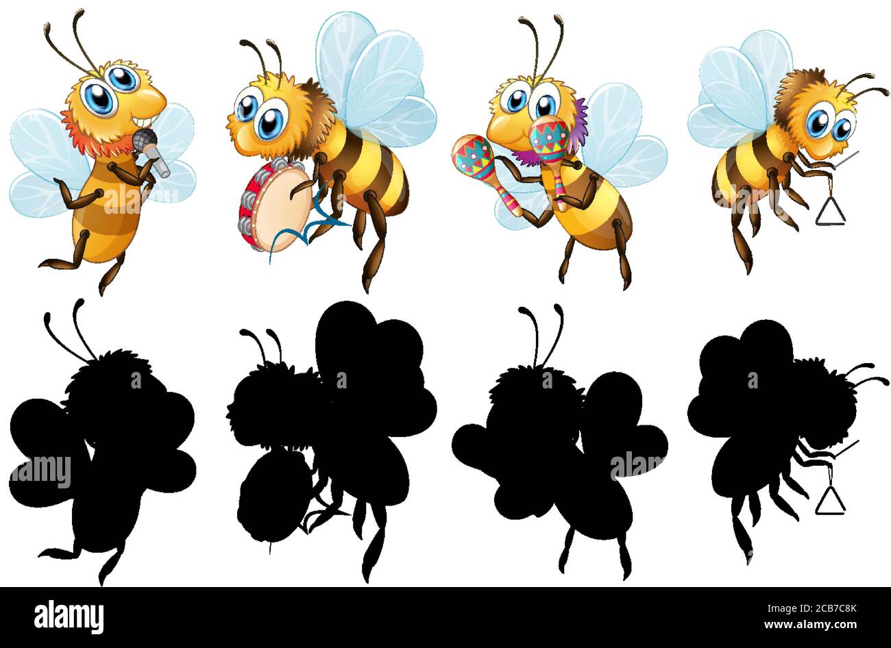 Set of bee with musical instrument illustration Stock Vector Image ...